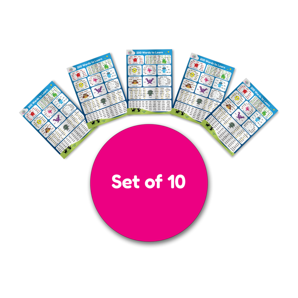 Tabletop 200 HFW Cards A4 – Set of 10 (Universal) – Monster Phonics